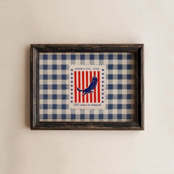 USA Wall Art Print, 1776-2026 Anniversary, Vintage Postage Stamp, Blue ...
