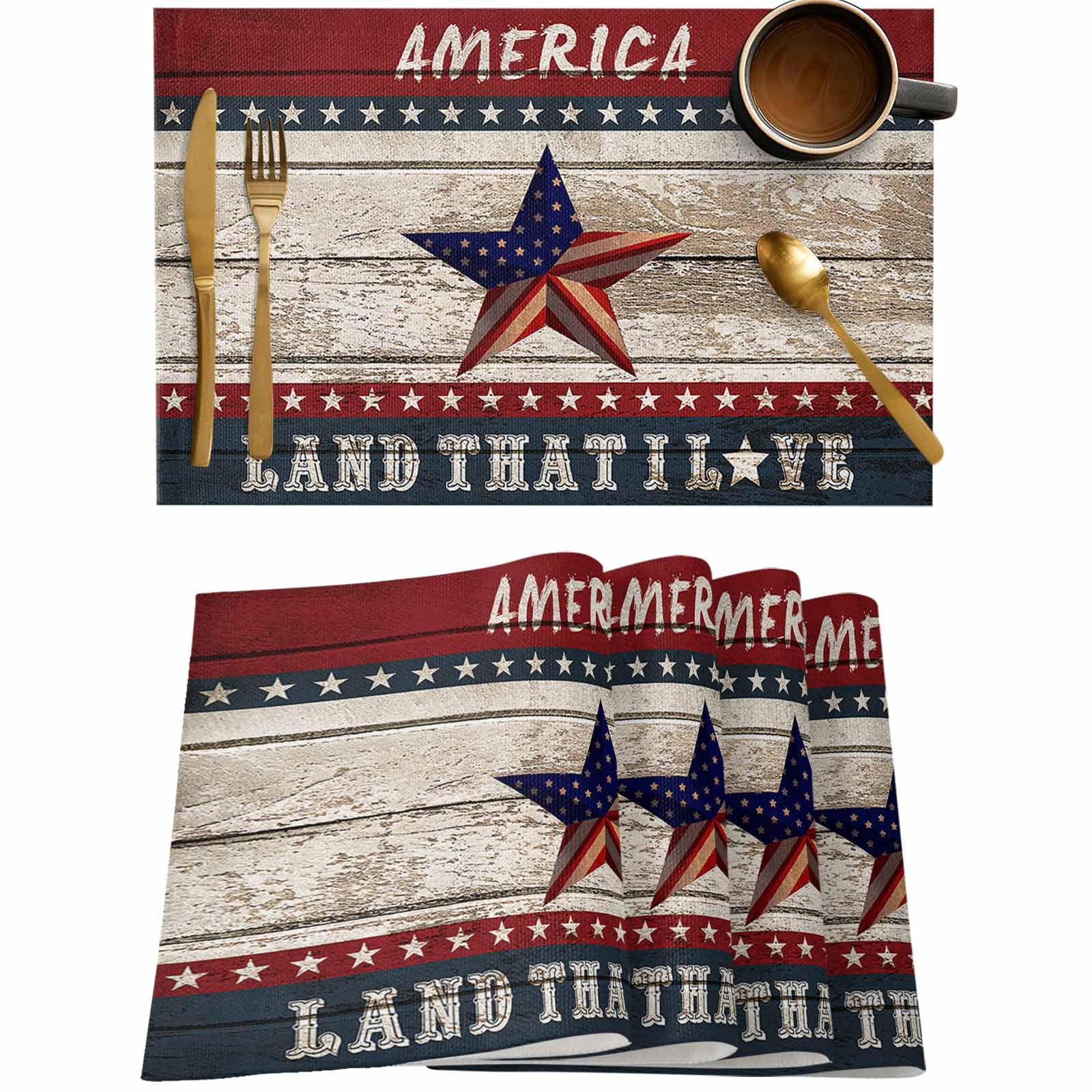 USA Western Flag Star Vintage Wood Plank Placemats Set of 4,Wipeable ...
