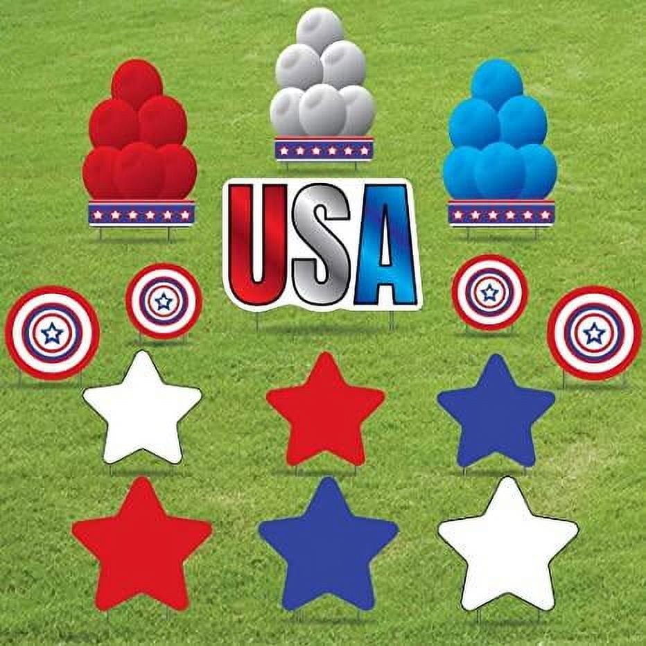 USA Yard Sign With Balloons, Stars and Shields 4th of July Decorations ...