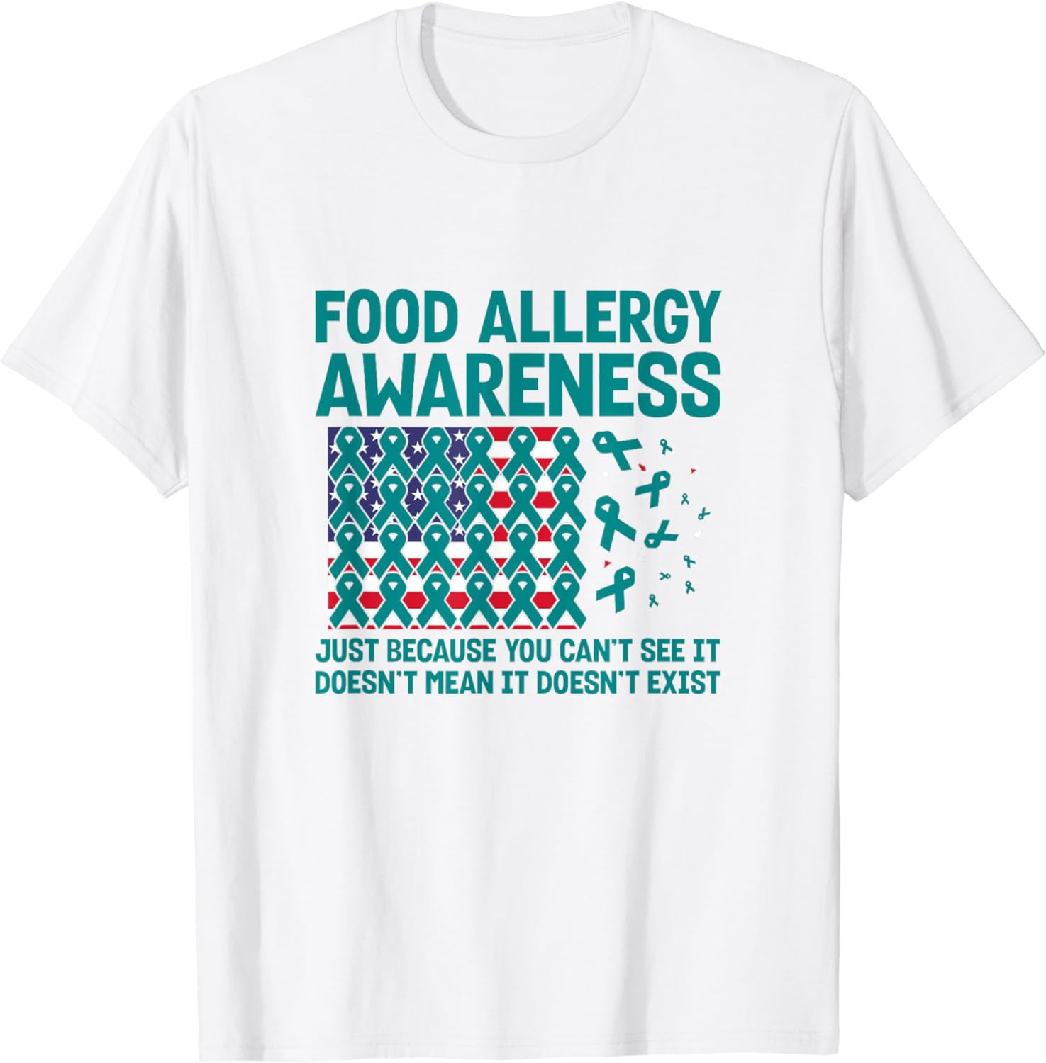 USA flag with teal ribbons for food allergy awareness month T-Shirt ...