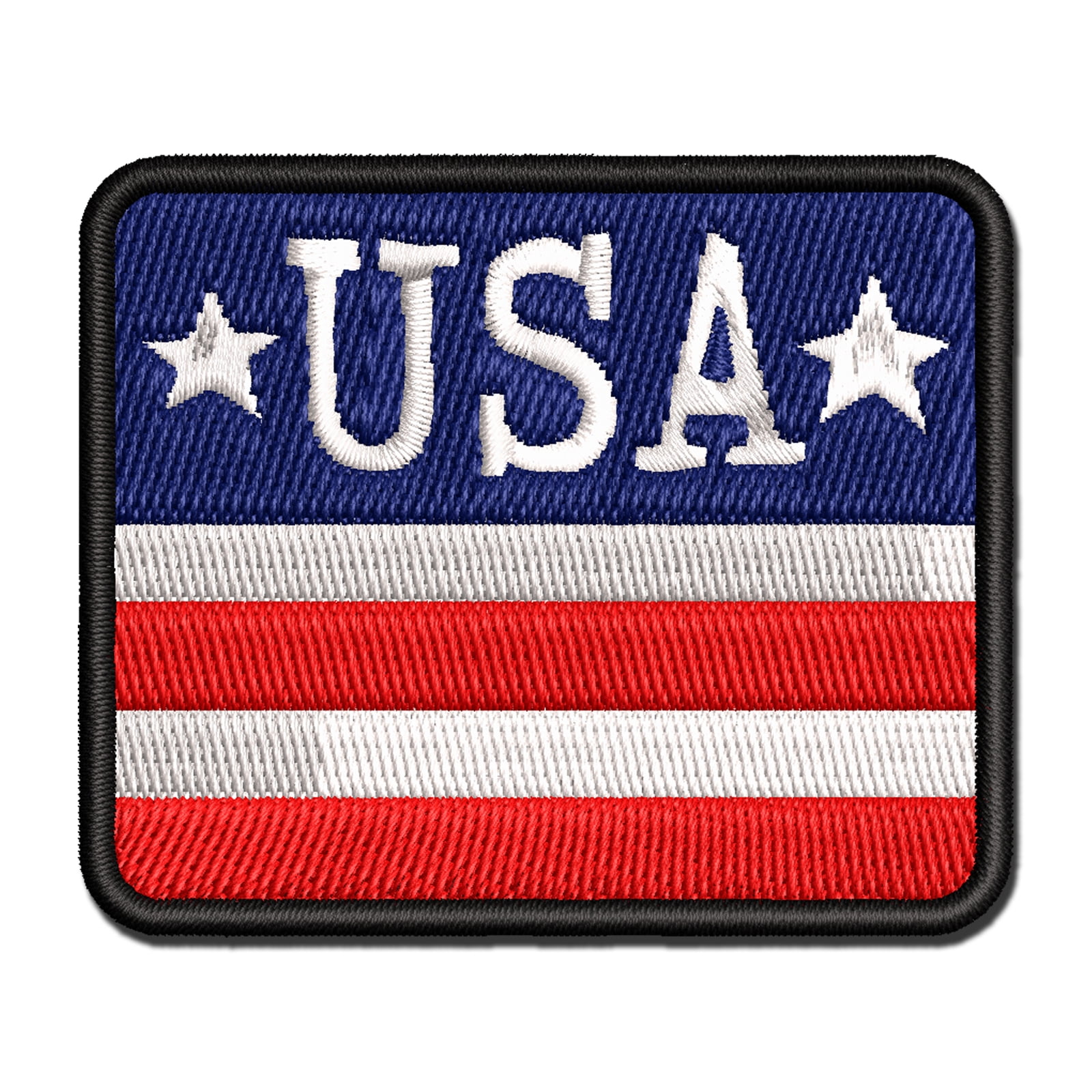 USA with Stars Patriotic Fun Text Applique Multi-Color Embroidered Hook ...