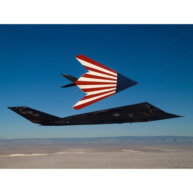 USAF F-117 Nighthawks in Flight with American Flag Stealth Stars and ...