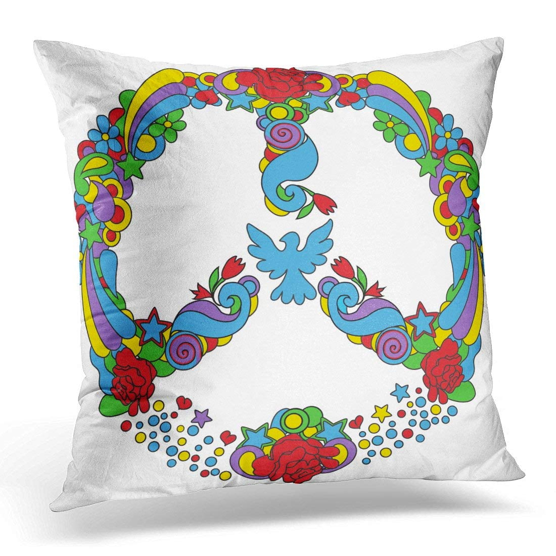 USART 1970S Peace Symbol with Flowers and Stars Pop Style Sign Pillows ...