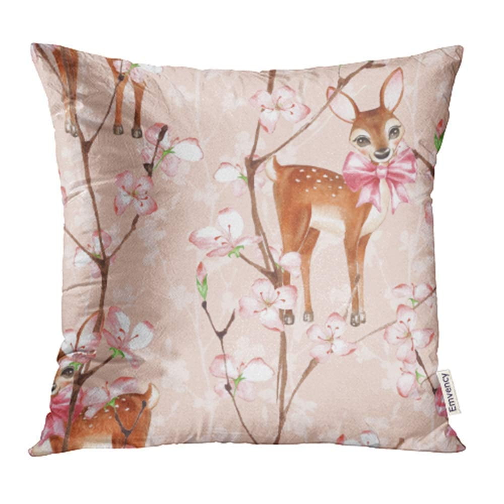 USART Animal Cherry Blossom and Fawns Watercolor Floral Pattern ...