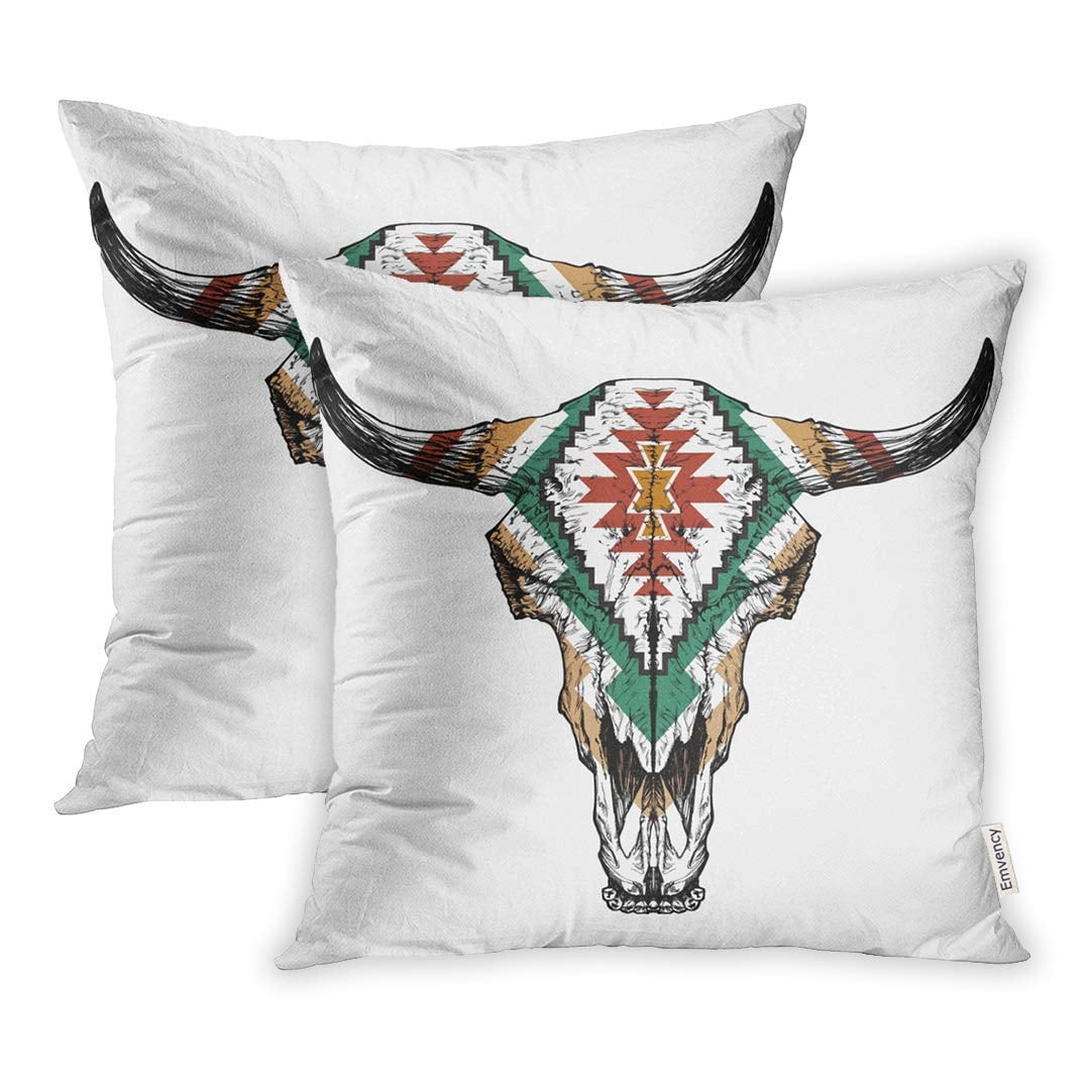 USART Aztec Bull Auroch Skull Horns on Traditional Head Cow Pillowcase ...