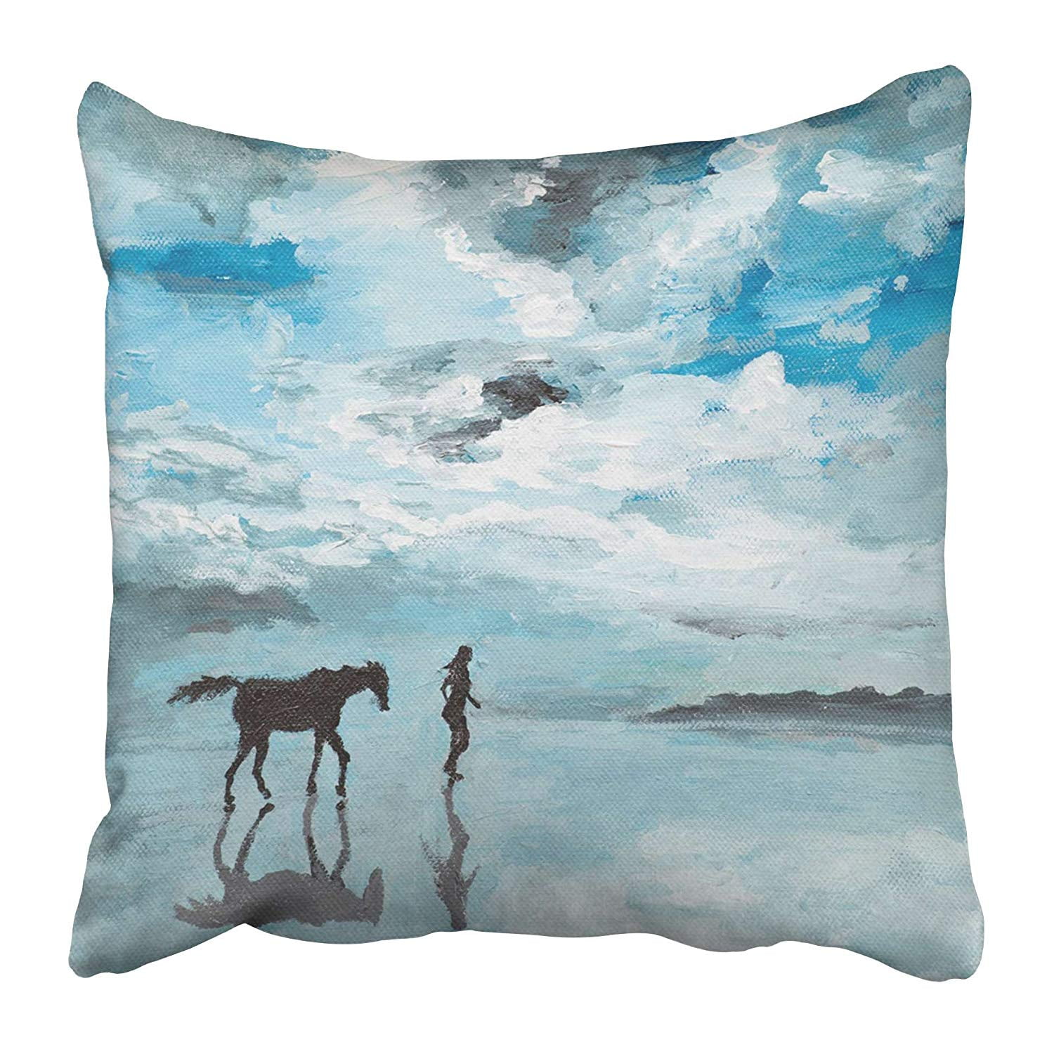 USART Beach Oil Painting Illustrating Man and Horse Running on Sea ...