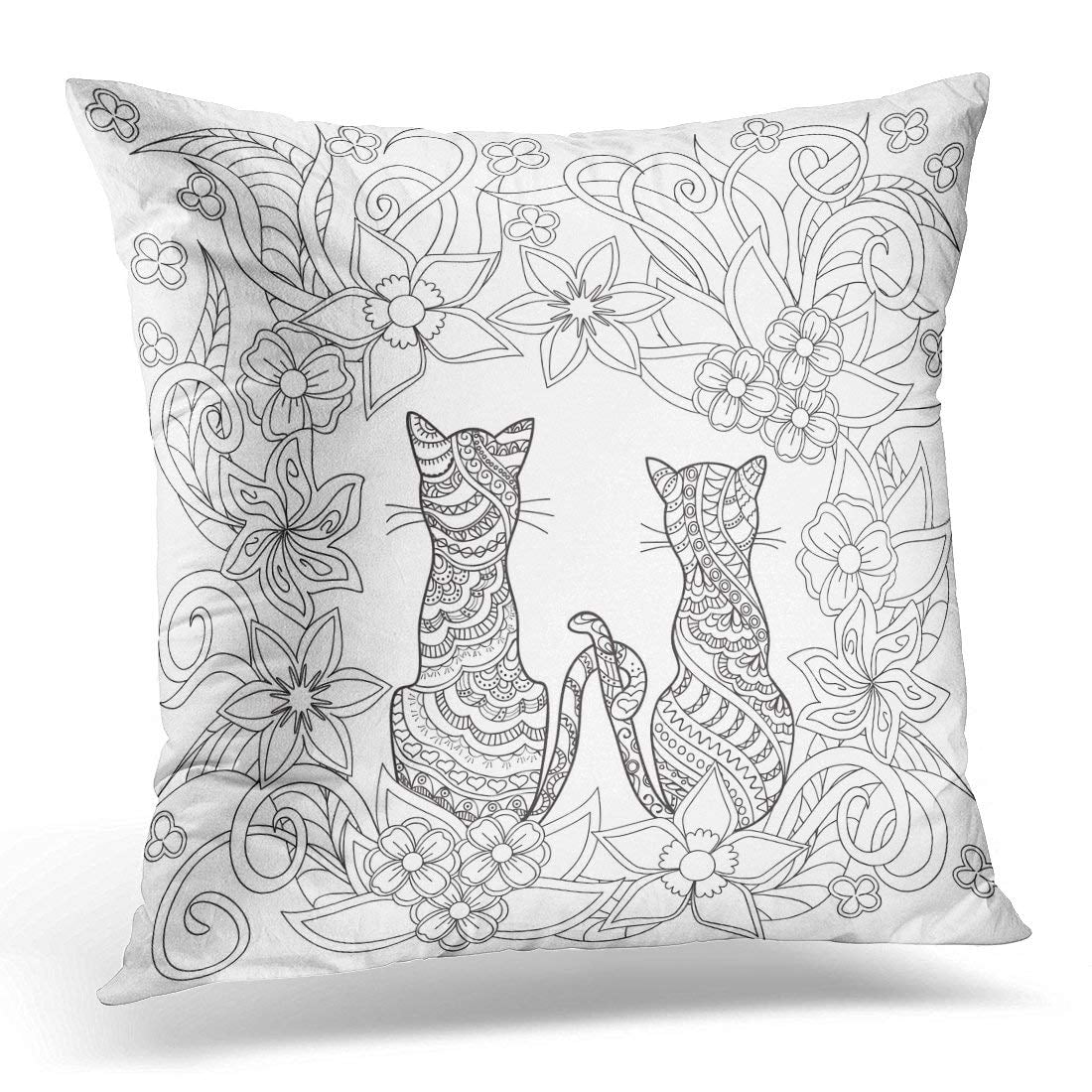 USART Black Decorated Cartoon Cats in Boho Style Pencil Drawing for ...