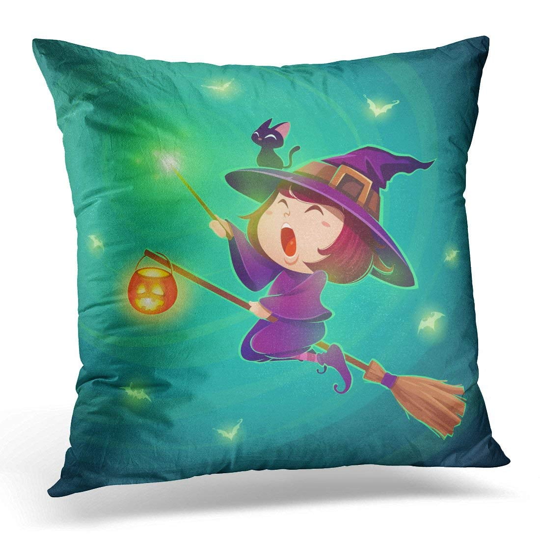 USART Black Halloween Flying Little Witch Girl Kid in Costume Holds ...