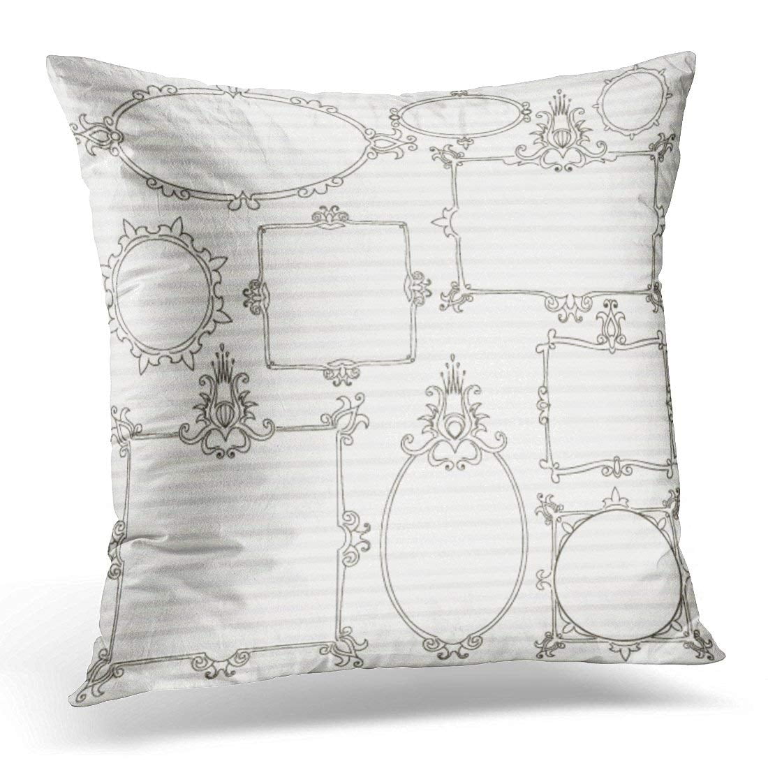 USART Brown French Collection of Hand Drawn Frames White Border Pillows ...