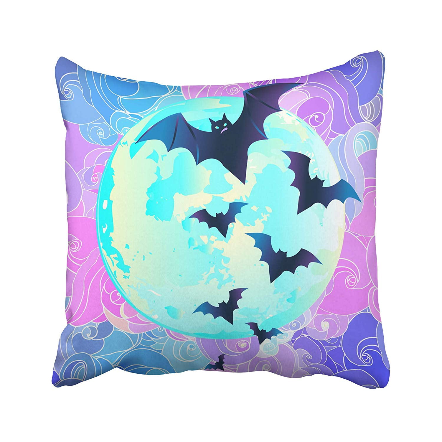 USART Halloween Creepy Cute Bat Flying Against Full Moon in Neon Pastel ...