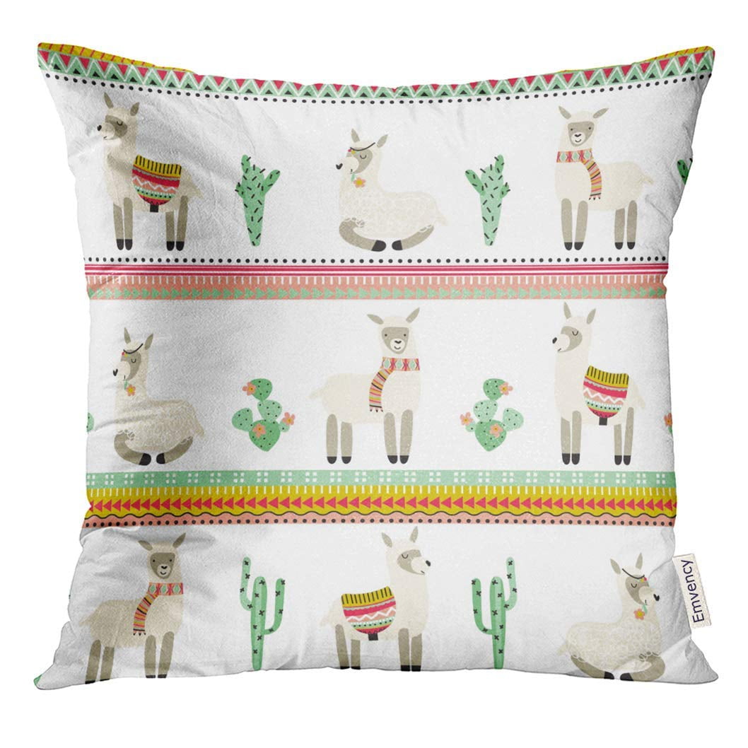 USART Llama with Lama and Cactus Strips Aztec Pattern on White Alpaca ...