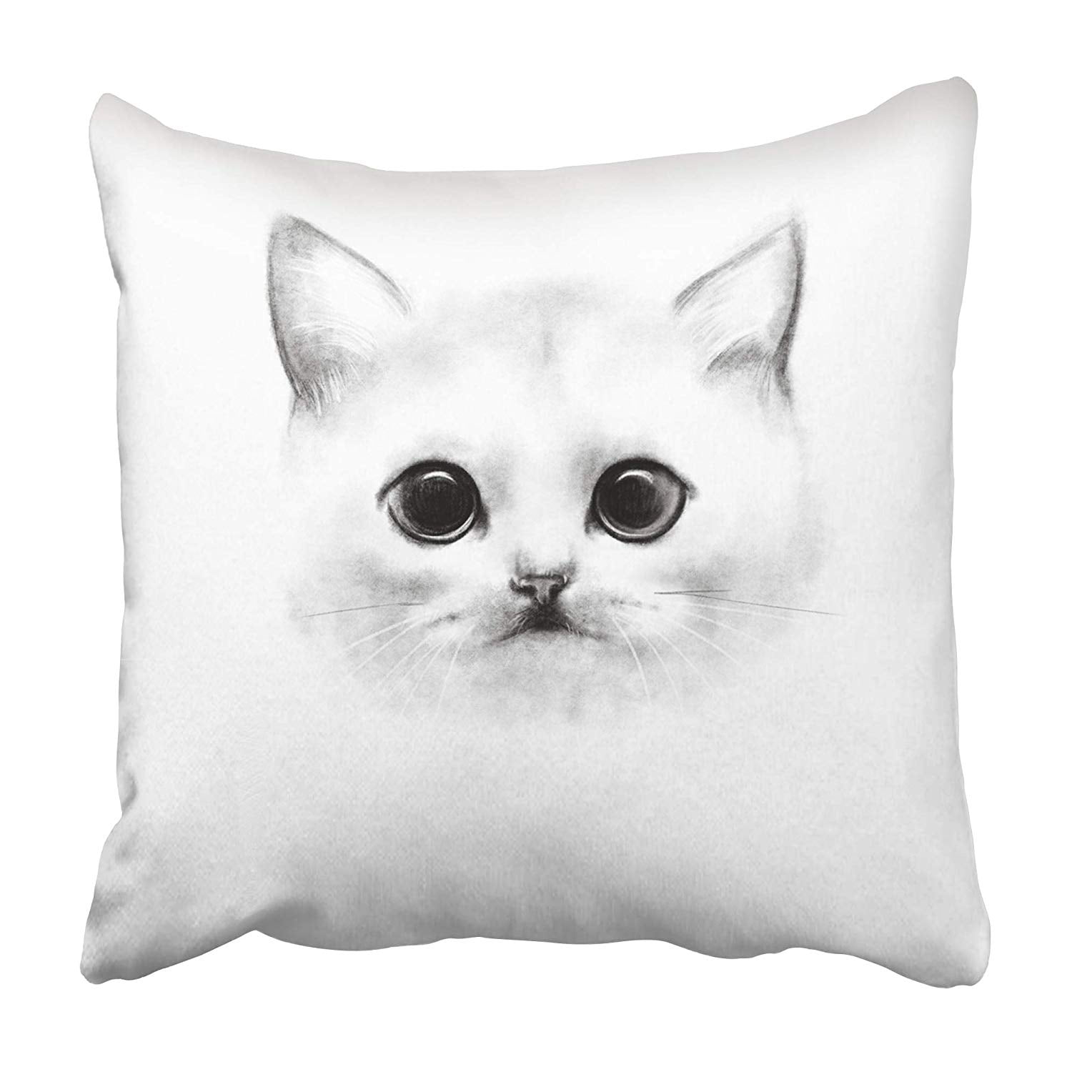 USART Pencil Drawing Portrait of White Cat with Large Eyes and Short ...
