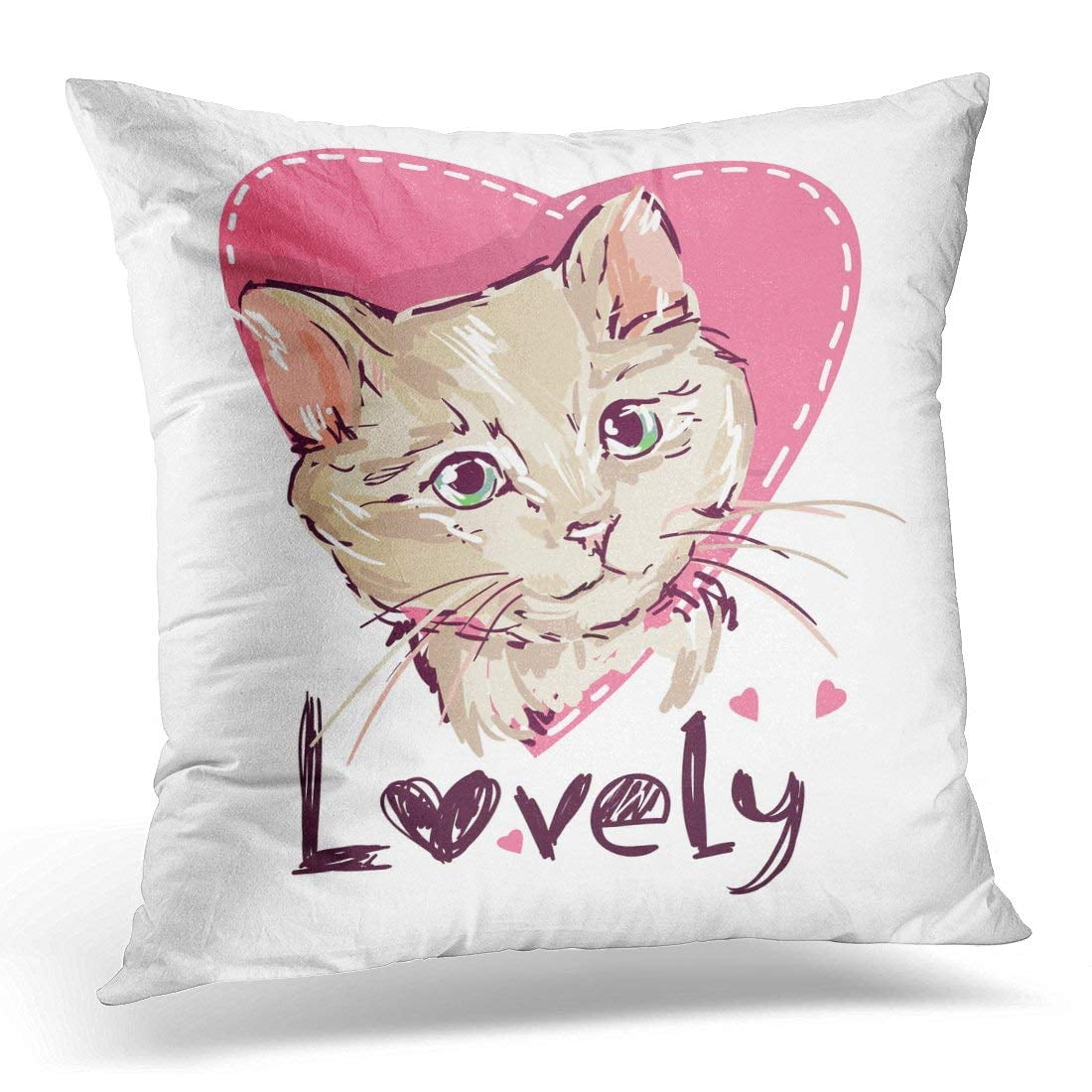 USART Pink Animal Love Cats Kitten Cute Sketch White Face Pillow Case ...