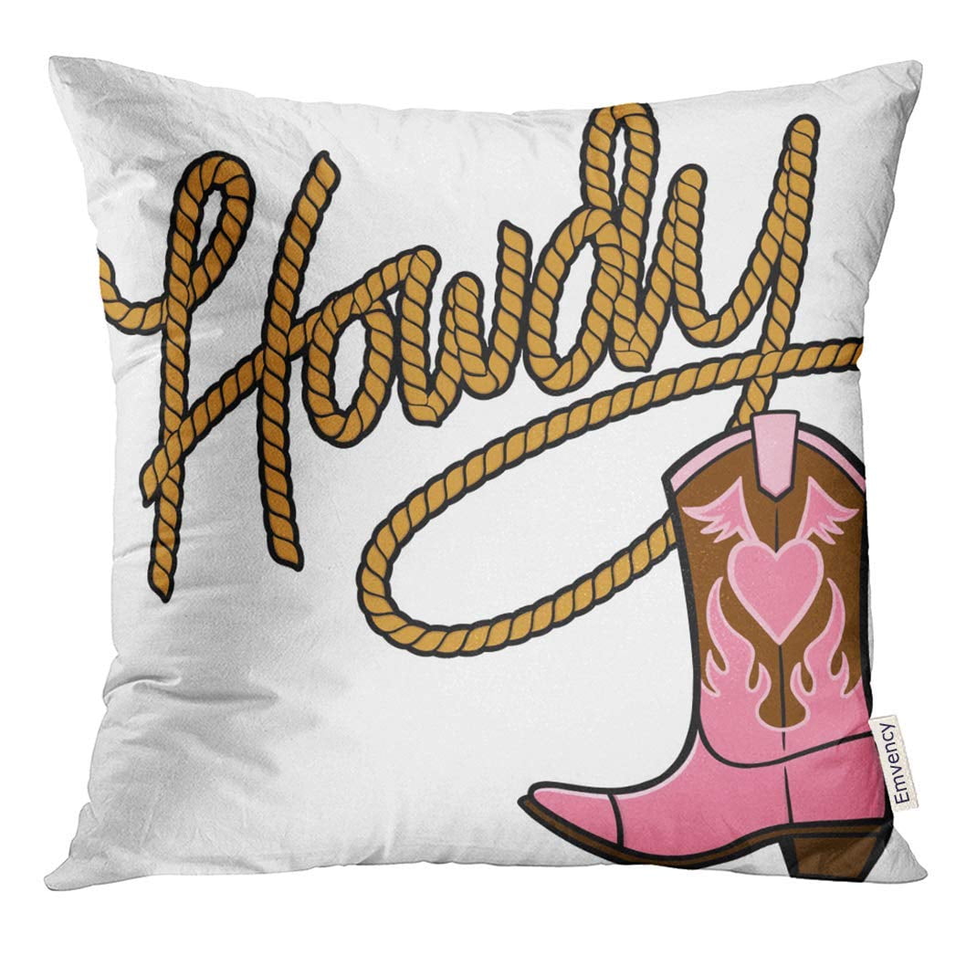 USART Pink Cowboy Howdy Cowgirl Rope and Boot Brown Cartoon Pillow Case ...