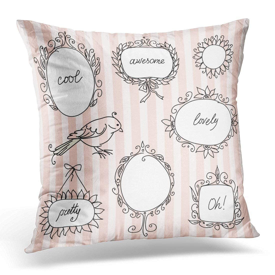 USART Pink Whimsical French Style Doodle Frames Vintage Pillow Case ...