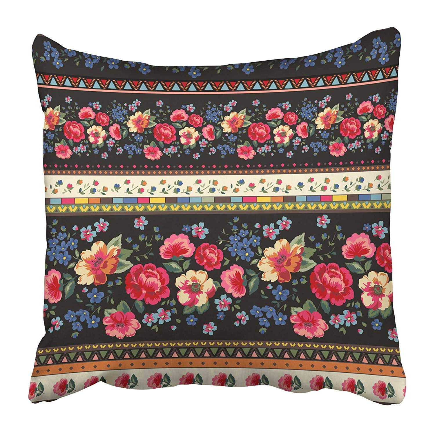 USART Red Flower Cuban Floral Border Pattern in Green Ethnic Vintage ...