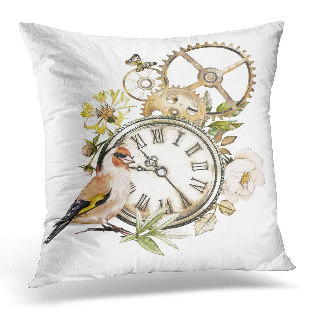 USART Steam Punk Watercolor Roses Clock Clockwork Feathers Jewelry Bird ...
