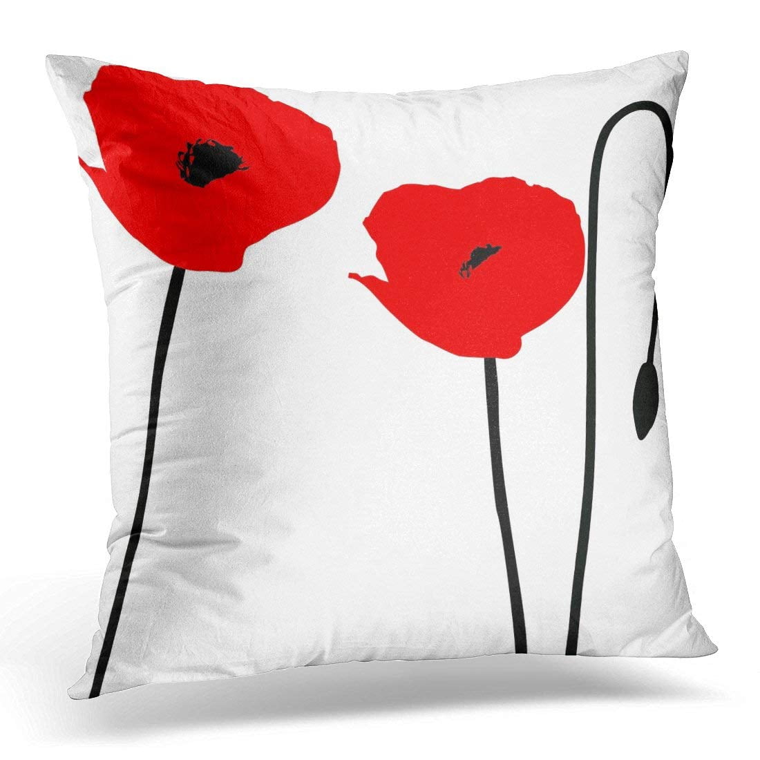 USART White Poppy Silhouette of Red Poppies Common Throw Pillow Case ...
