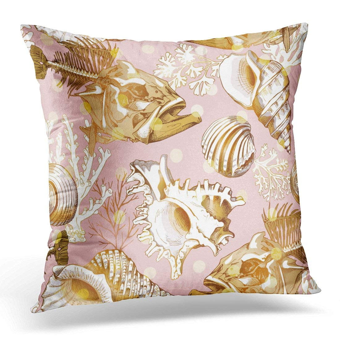 USART Yellow Aquatic with of Gold Sea Shells and Corals on Light Pink ...