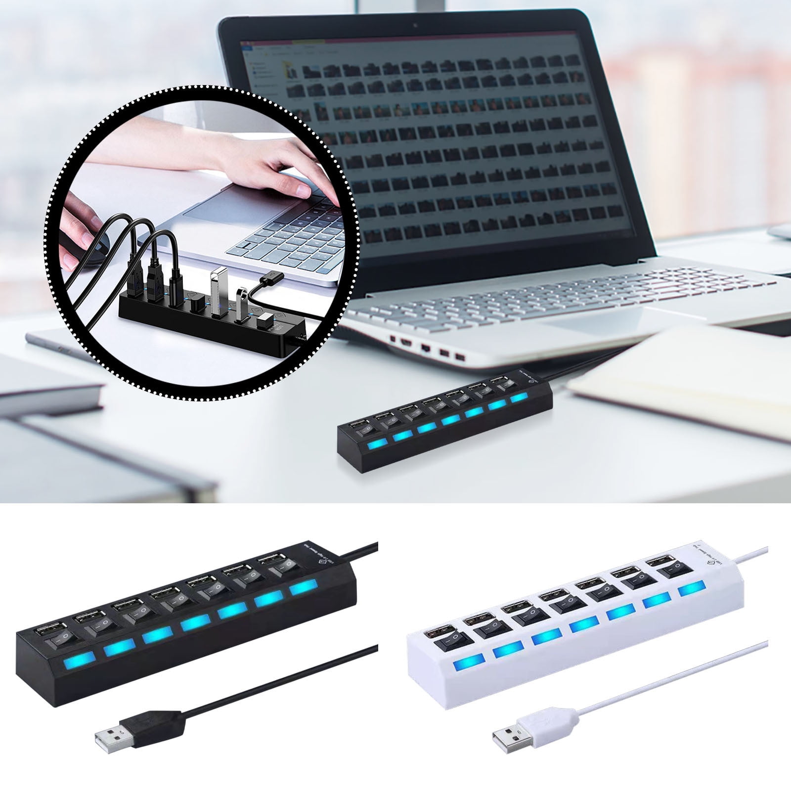 USB 2.0 4 Port Hub, Multi Device Switch, Independent Ports + LED ...