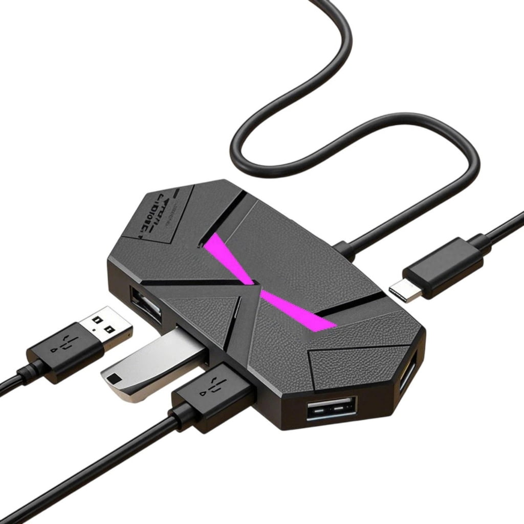 USB 2.0 Adapter 7 Port Multiple Function Hub Featuring Reinforced Cable ...