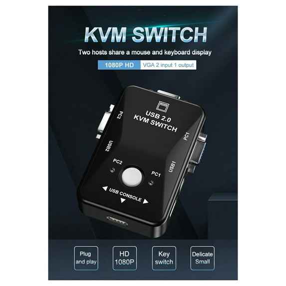 USB 2.0 KVM Mouse Switcher Keyboard VGA Splitter Box Sharing Switch USB ...