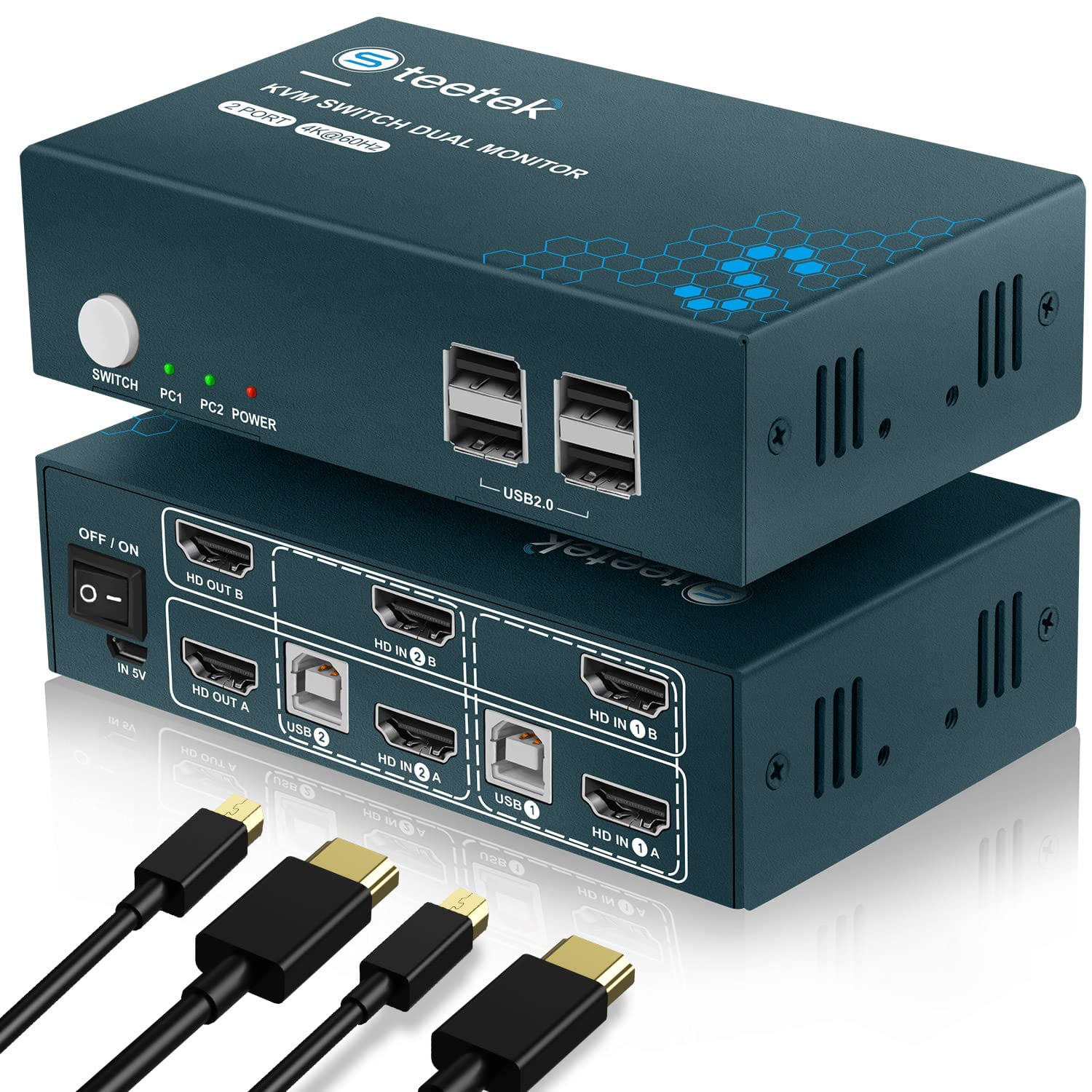 USB 2.0 Kvm Switch Dual Monitor HDMI 2 Port, Kvm Switch 4K@60Hz 2 ...