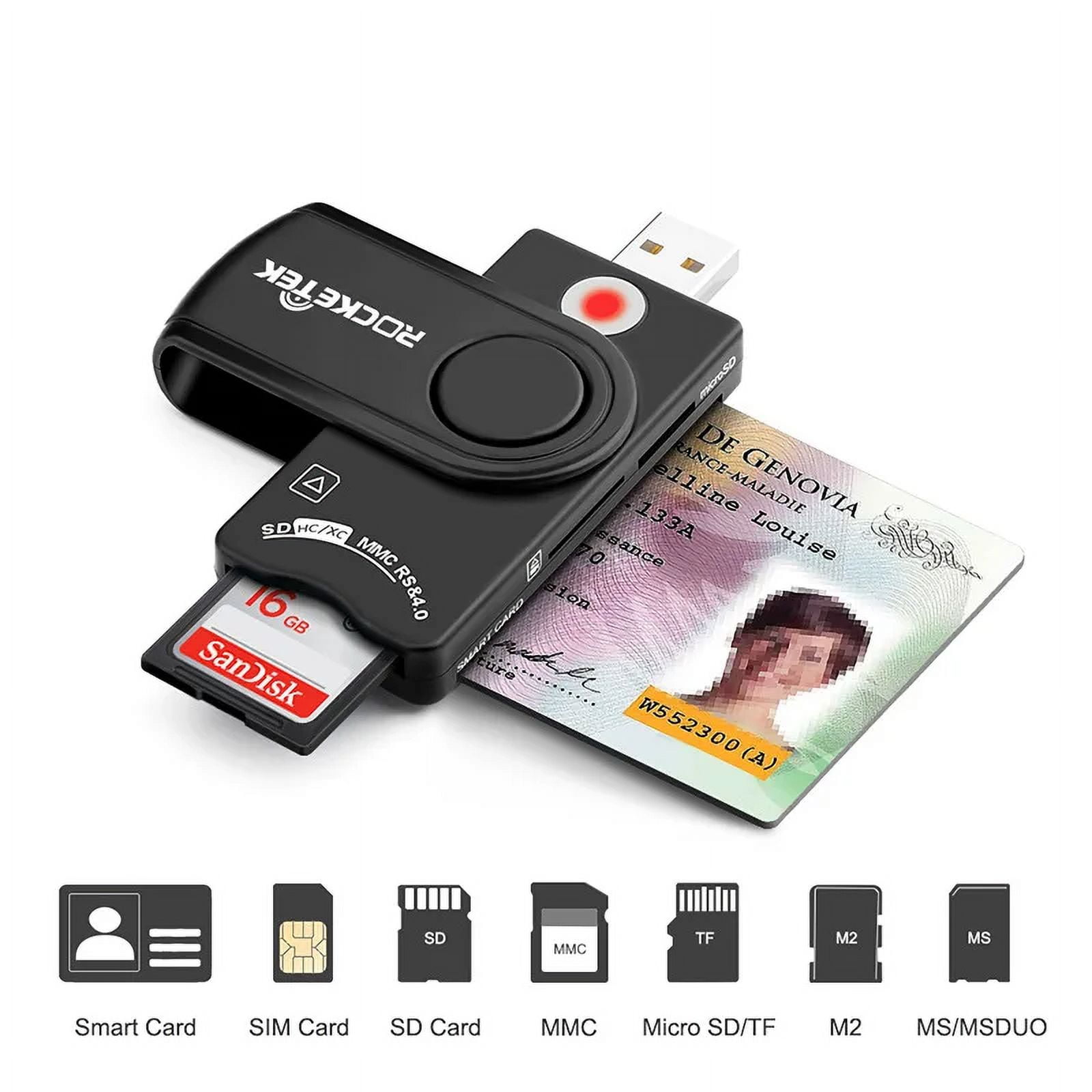 USB 2.0 Smart Card Reader micro SD/TF memory ID Bank EMV electronic ...