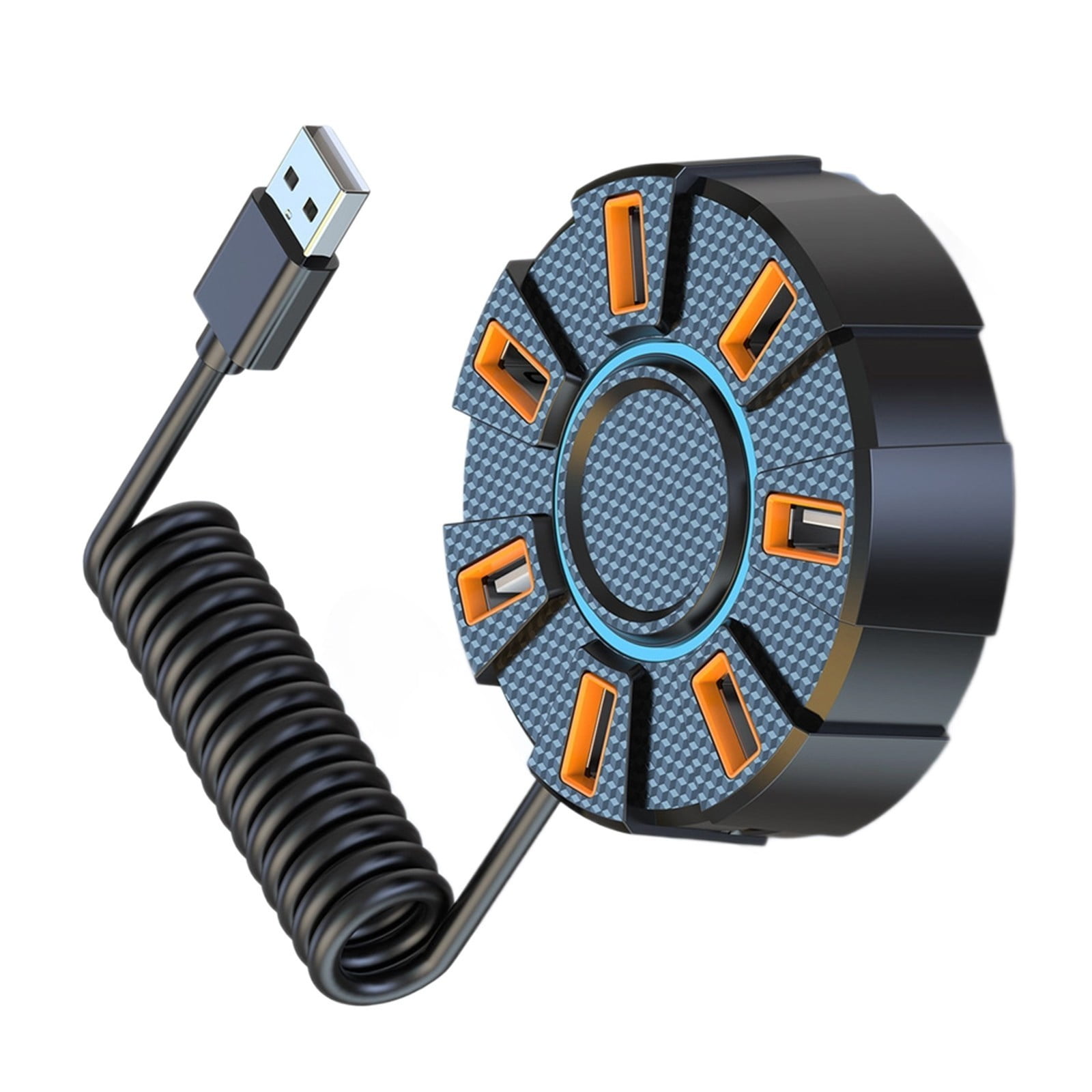 USB 2.0 Splitter 7 Port Plugs Play Hubs With Ambients Lighting External ...