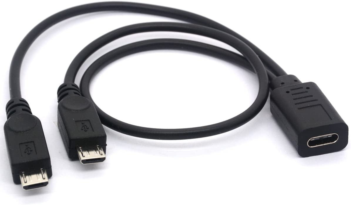 USB 2.0 Type C Female to Dual Micro USB Male Splitter Cable (2 Micro ...