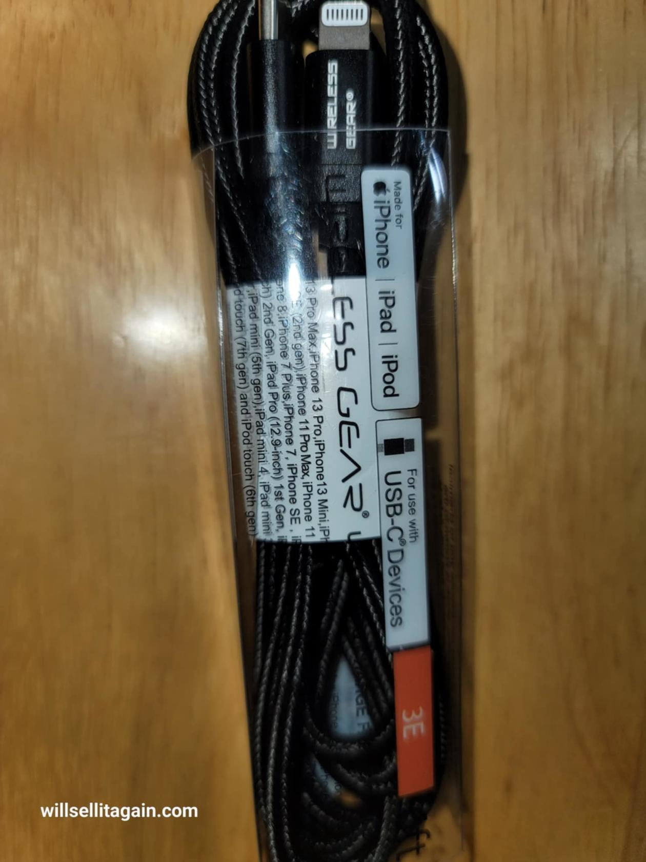 USB-2.0 Type C to 8-pin Cable 6 Feet, Black Fabric for iPhone Apple ...