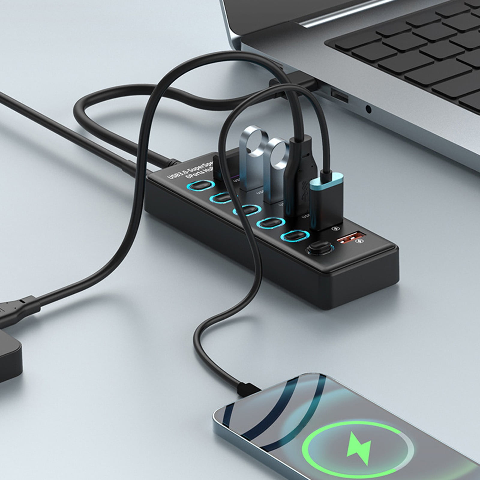 USB 3.0 4-Port Hub, 2x2.4A Power Delivery, High-Speed Data Splitter ...