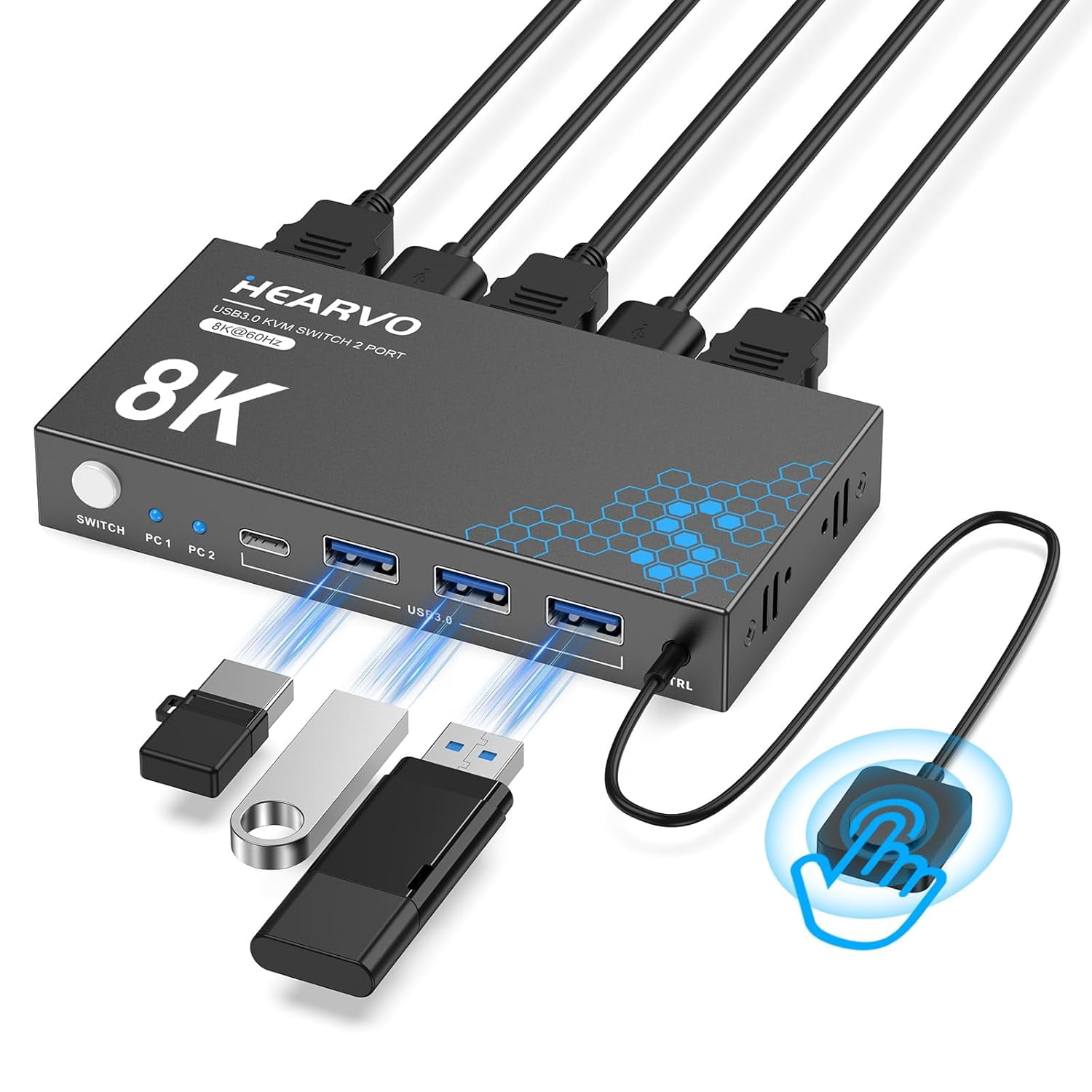 USB 3.0 HDMI KVM Switch 1 Monitor 2 Computers, 8K@60Hz KVM Switches for ...