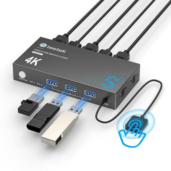 USB 3.0 HDMI KVM Switch 1 Monitors 2 Computers, 4K@60Hz KVM Switches ...