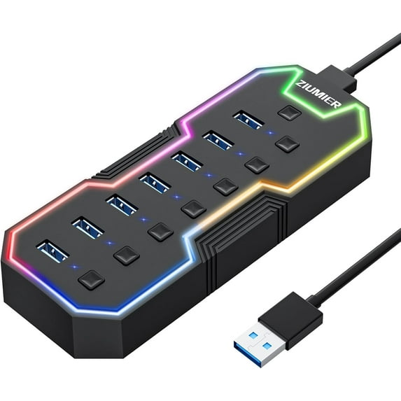 USB 3.0 Hub,7 Ports USB Expander with RGB LED Strip,USB Hub for Laptop ...