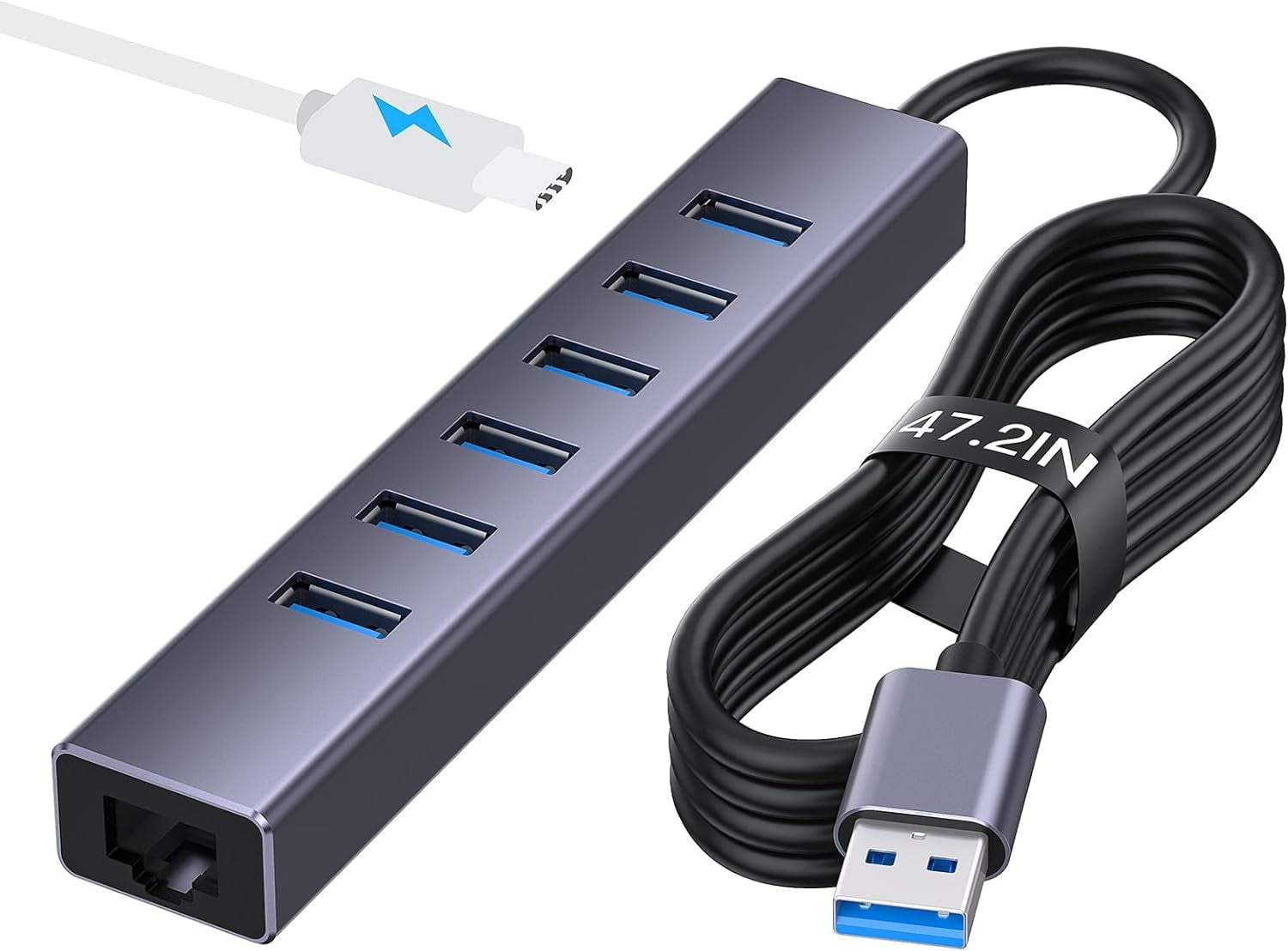 USB 3.0 Hub, 8-in-1 USB to Network HUB with 6 USB 3.0 Data Transmission ...
