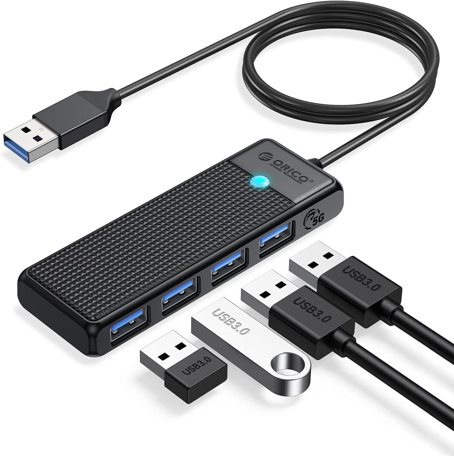 USB 3.0 Hub, ORICO 4-Port USB Hub with 6FT Long Cable, Ultra Slim USB ...