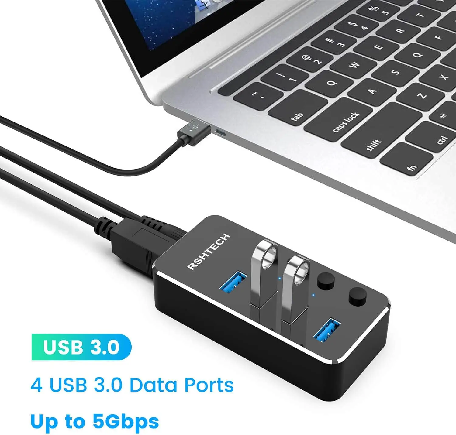USB 3.0 Hub Splitter 4 Ports Aluminum 5Gbps USB Data Hub Expander with ...