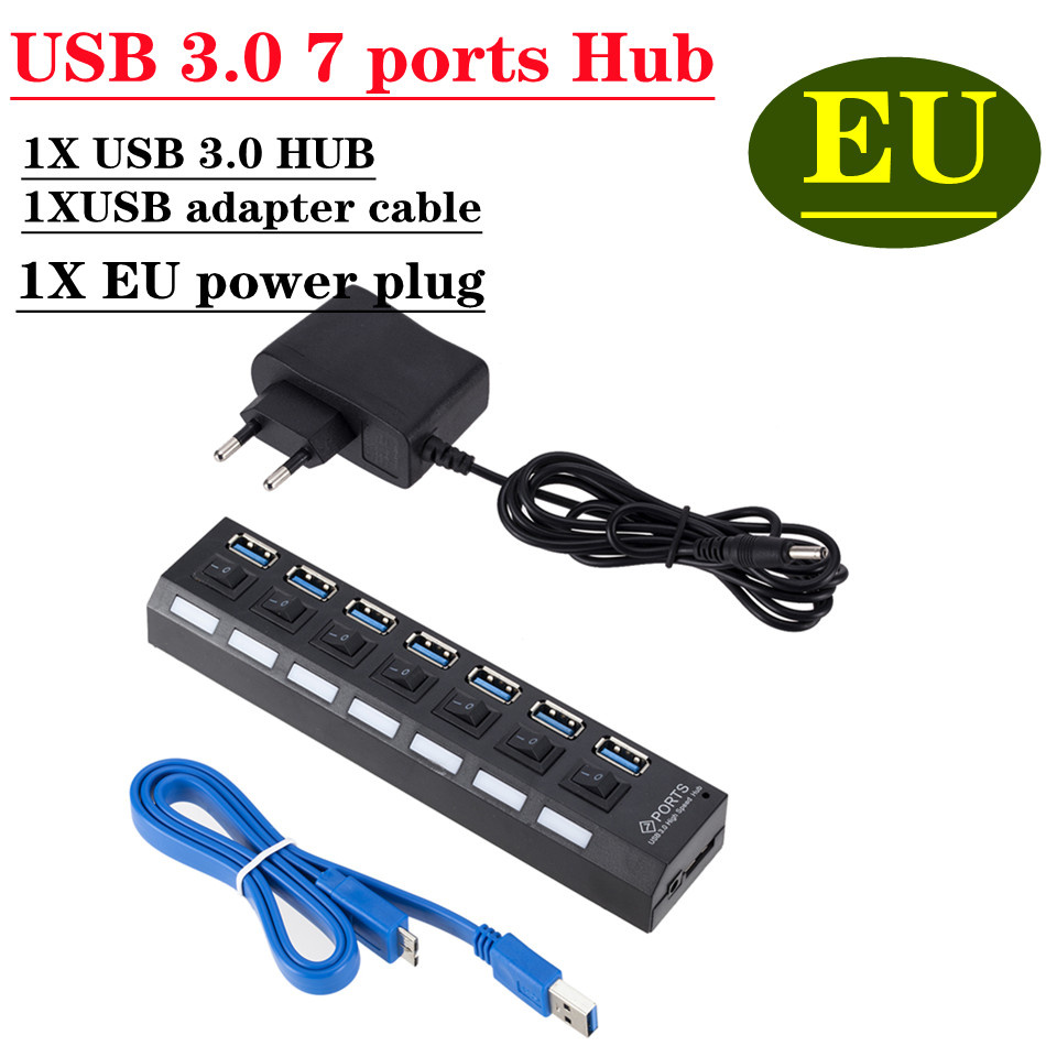 USB 3.0 Hub USB Hub 3.0 Multi USB Splitter 3 Hab Use Power Adapter 7 Port Multiple Expander 2.0 ...
