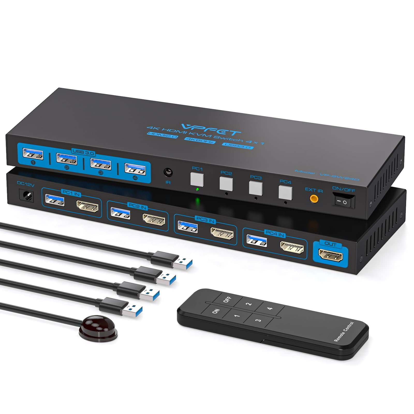USB 3.0 KVM Switch RRF12 4 Computers 1 Monitor 4K@60HZ HDMI 4 Port KVM ...