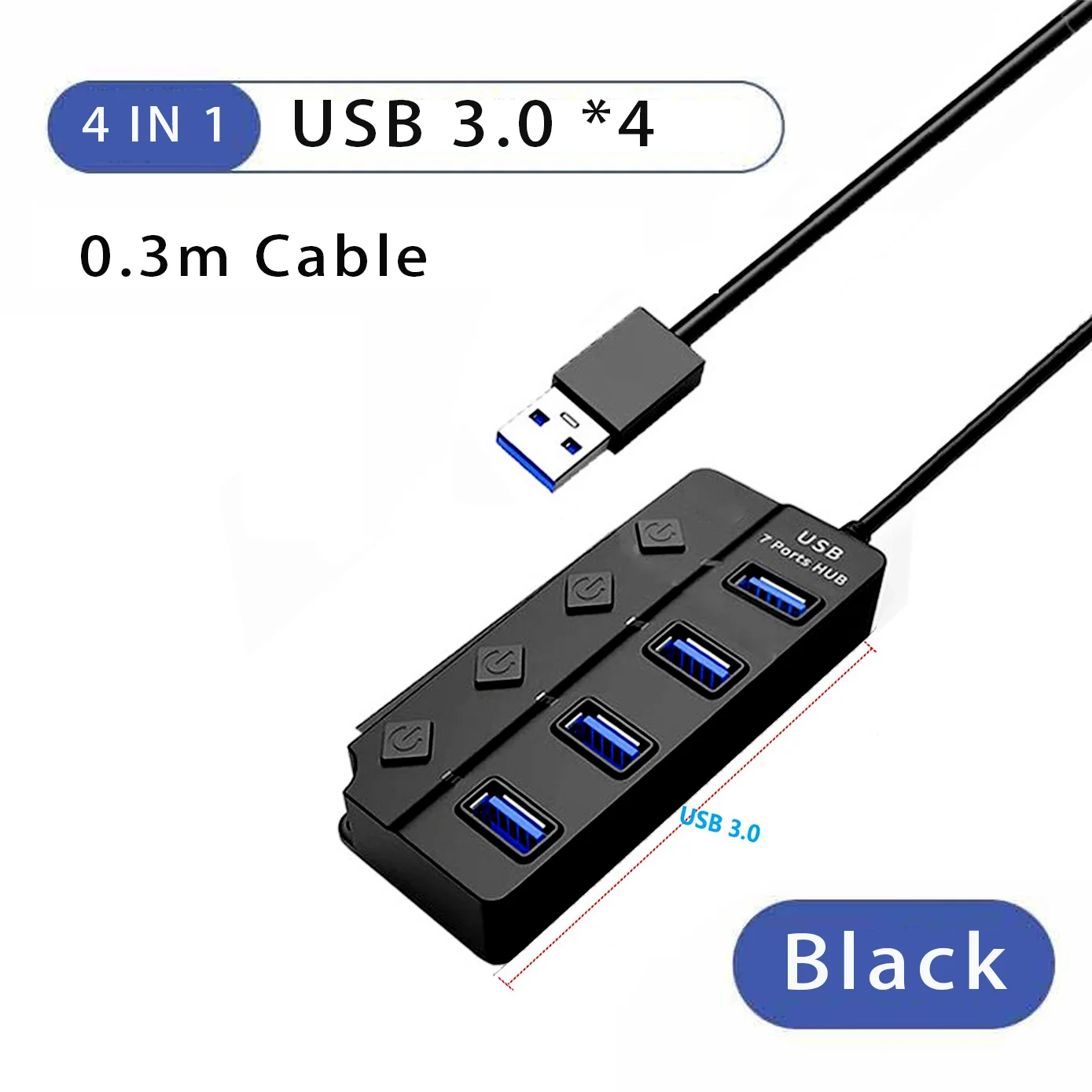 USB 3.0 Power Adapter 4/7 Port Multi USB Splitter Hub 3.0 USB Hub Multiple Expander Switch 30CM ...