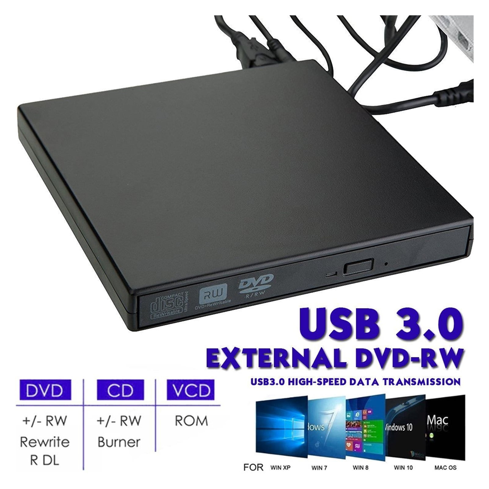 USB 3.0 Slim External DVD RW CD Writer Drive Burner Reader Player ...