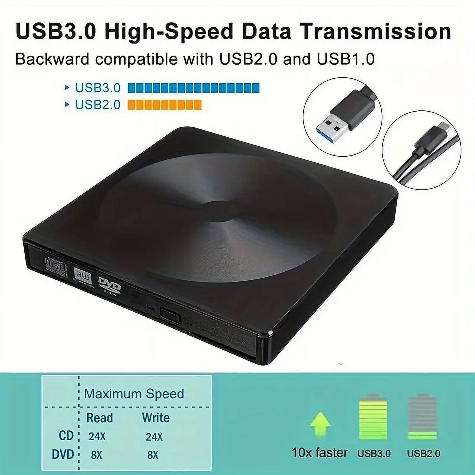 USB 3.0 Type-C External DVD Burner - Compatible with XP, Win7, Win8 ...