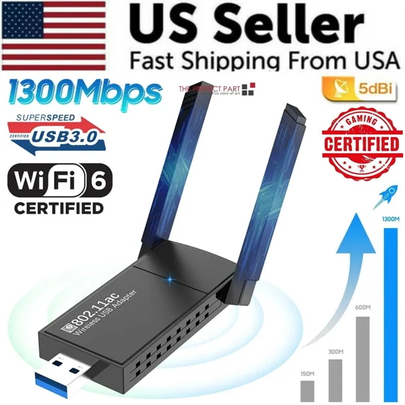 USB 3.0 Wireless WIFI 6 Adapter 1300Mbps Long Range Dongle Dual Band ...