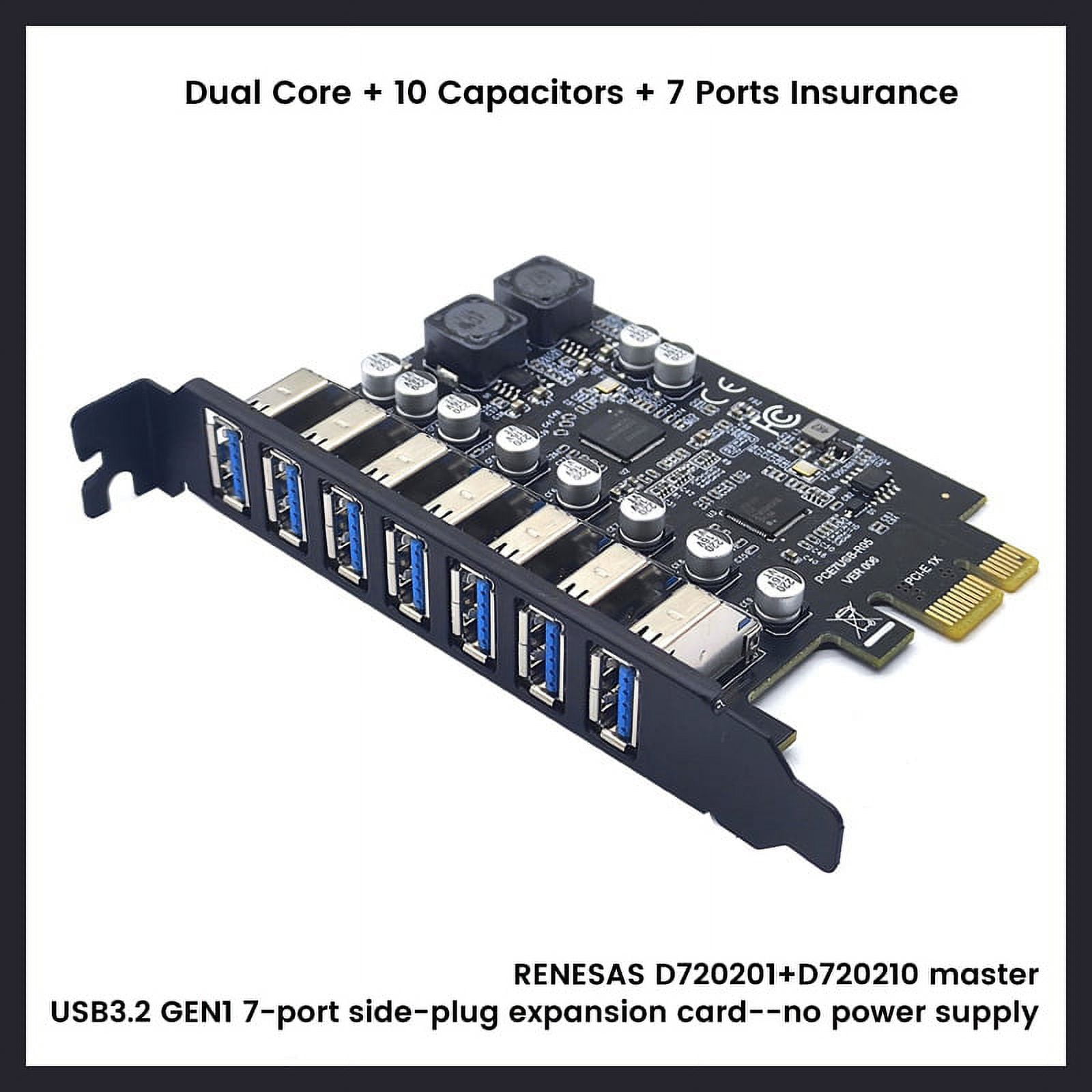 USB 3.2 Pci Express Adapter E to 7 Ports USB3 Gen1 Expansion Card Pci-E ...