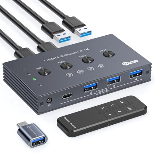 USB 3.2 Switch Selector 4 Computers Share 1 USBC & 3 USBA Devices ...