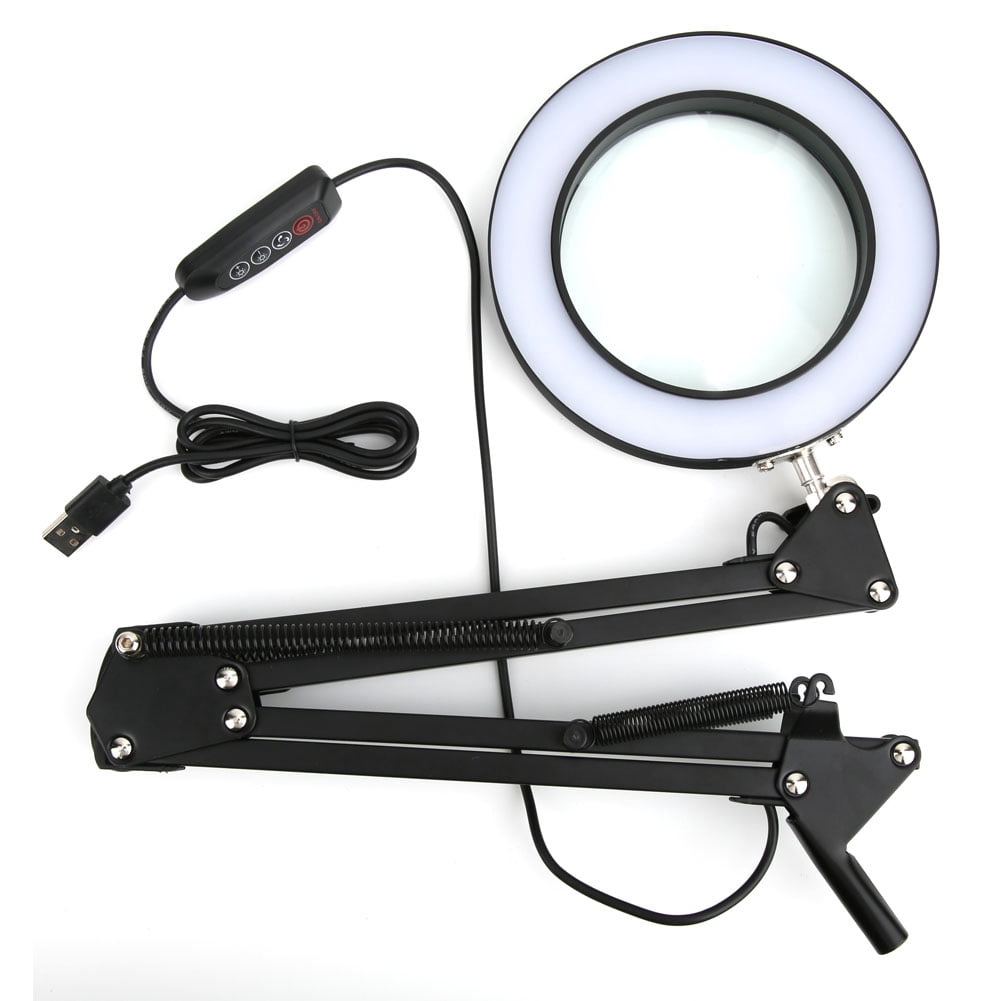USB 3 Color Dimmable LED 5X Magnifying Glass Adjustable Desk Clamp for ...