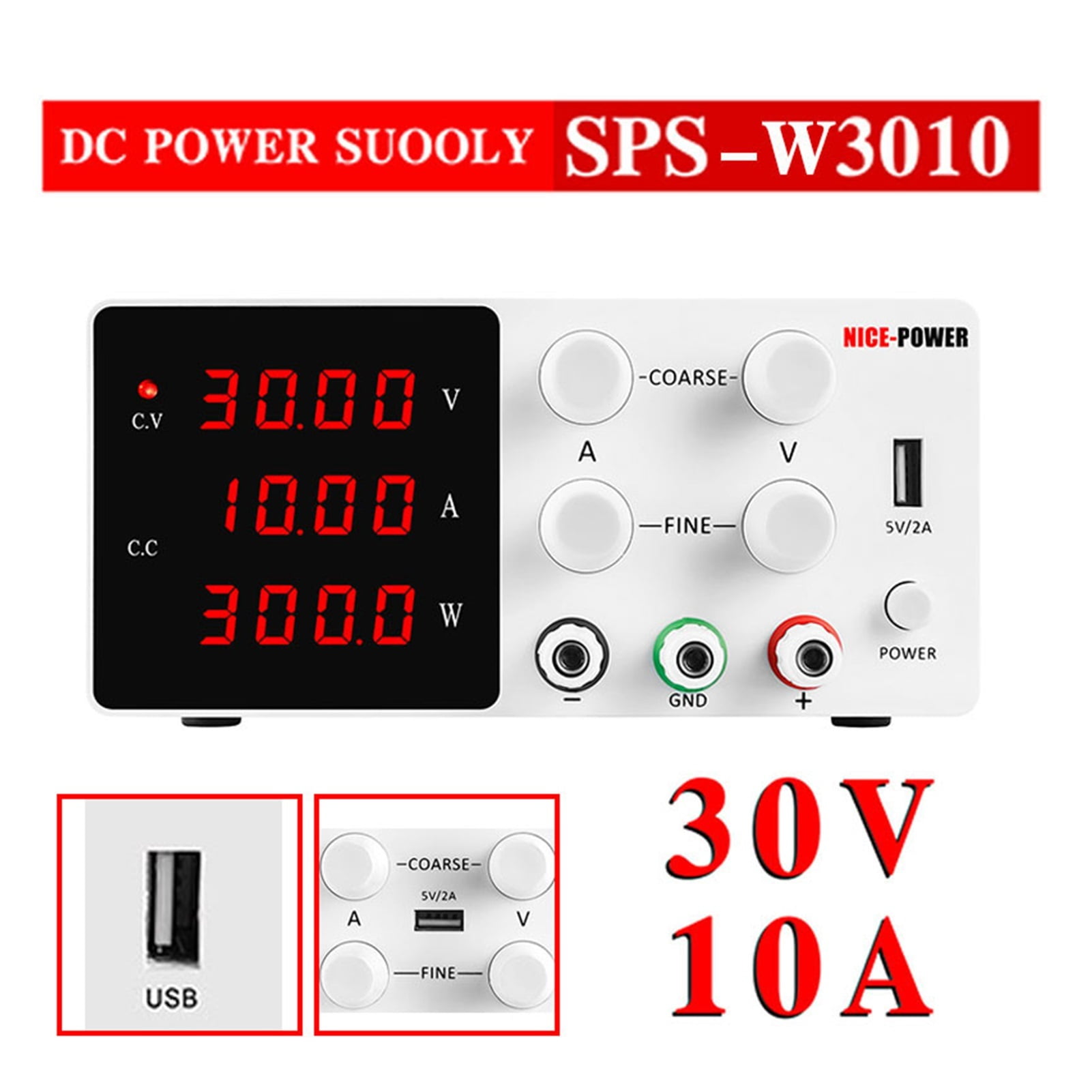 USB 30V 10A Lab Adjustable DC Laboratory Power Supply Adjustable 60V 5A ...