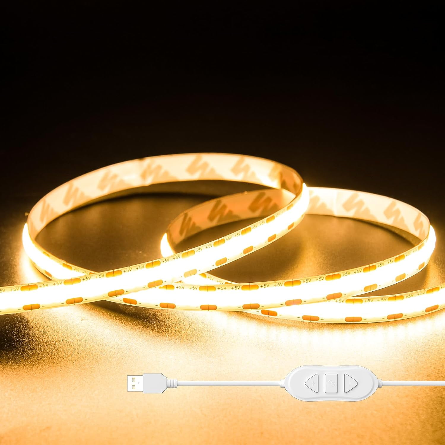USB 5V COB LED Strip Lights 6.56ft/2M, Warm White 2700K Dimmable USB Powered Density COB Tape ...