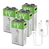 USB 9V Rechargeable Battery 650 mAh Capacity,Square Lithium 9 Vlot ...